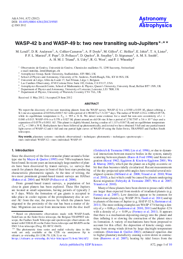 (PDF) WASP-42 b and WASP-49 b: two new transiting sub-Jupiters