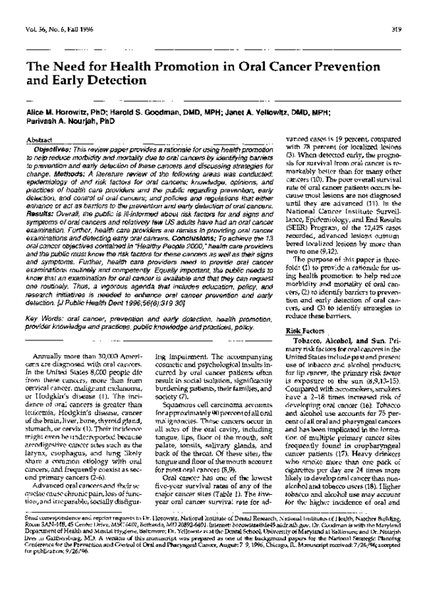 (PDF) The Need for Health Promotion in Oral Cancer Prevention and Early ...
