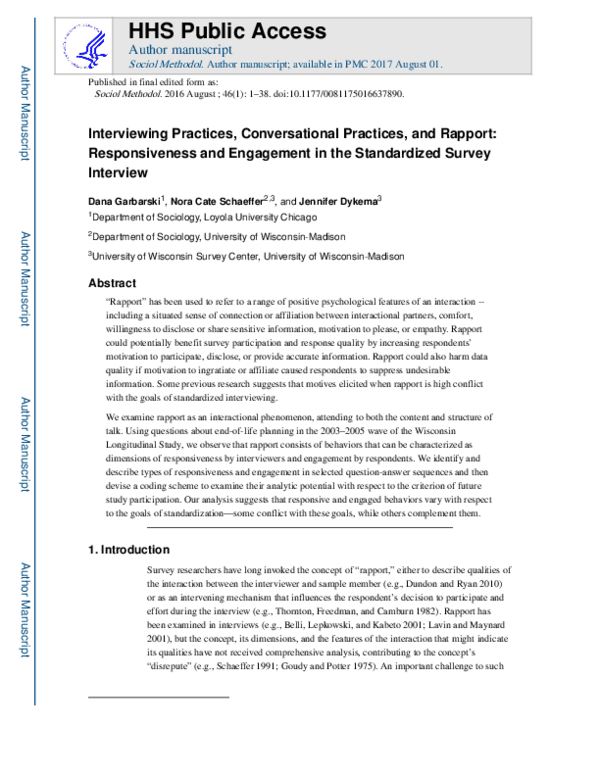 (PDF) Interviewing Practices, Conversational Practices, and Rapport