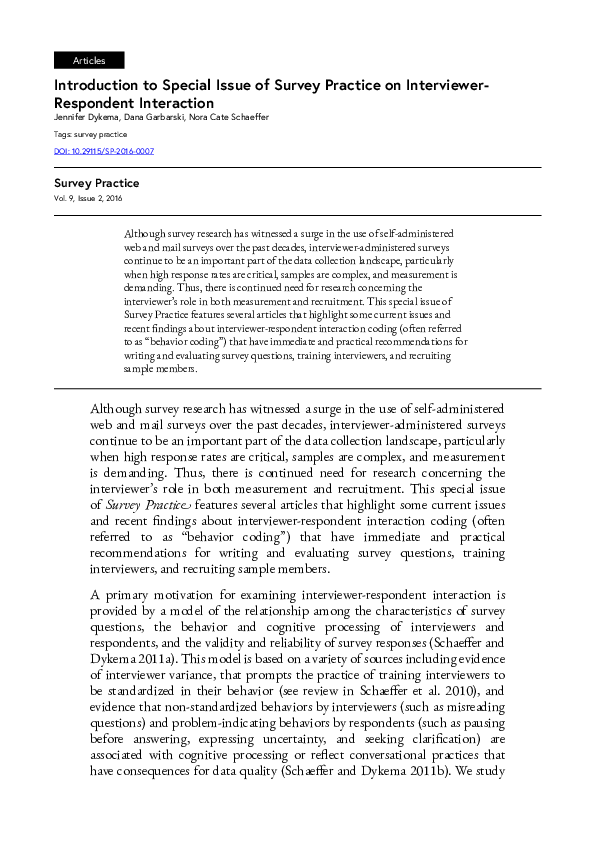(PDF) Interviewer-Respondent Interaction in Surveys