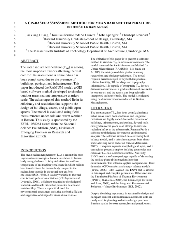 (PDF) GIS Model for Urban Mean Radiant Temperature