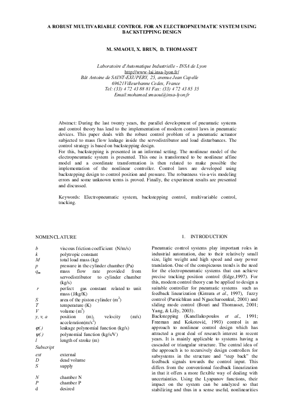 (PDF) A robust multivariable control for an electropneumatic system using backstepping design