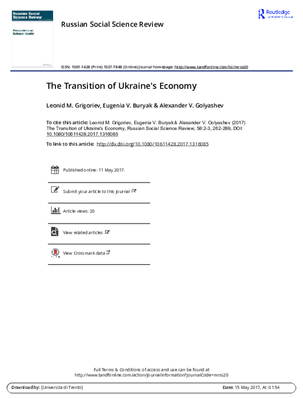 (PDF) The Transition of Ukraine's Economy