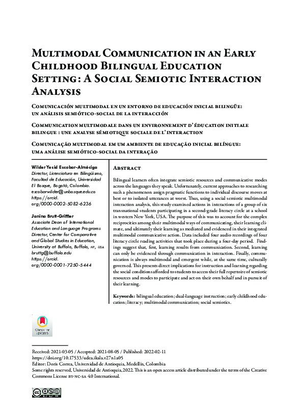 (PDF) Multimodal Communication in an Early Childhood Bilingual ...