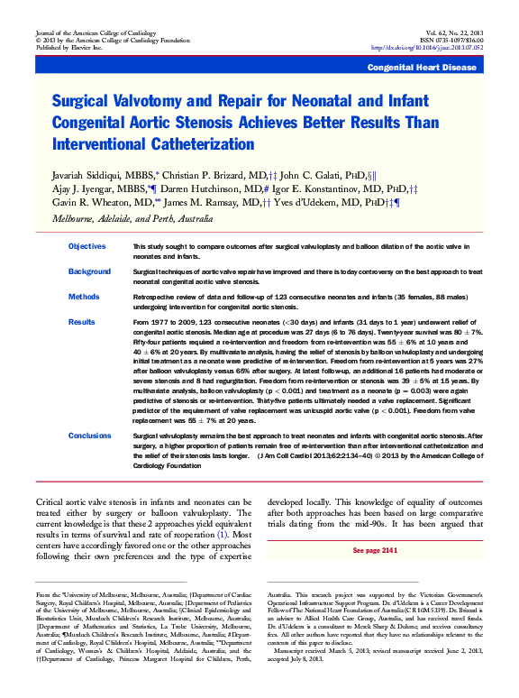 (PDF) Surgical Valvotomy and Repair for Neonatal and Infant Congenital ...