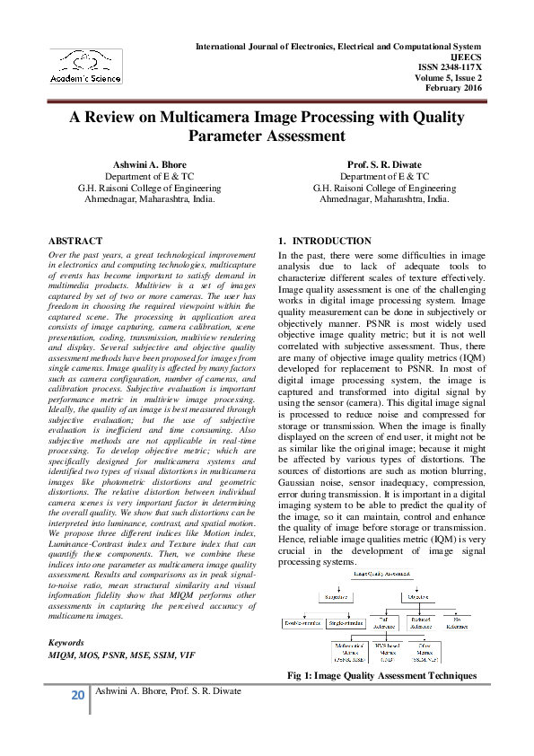 (PDF) A Review on Multicamera Image Processing with Quality Parameter ...
