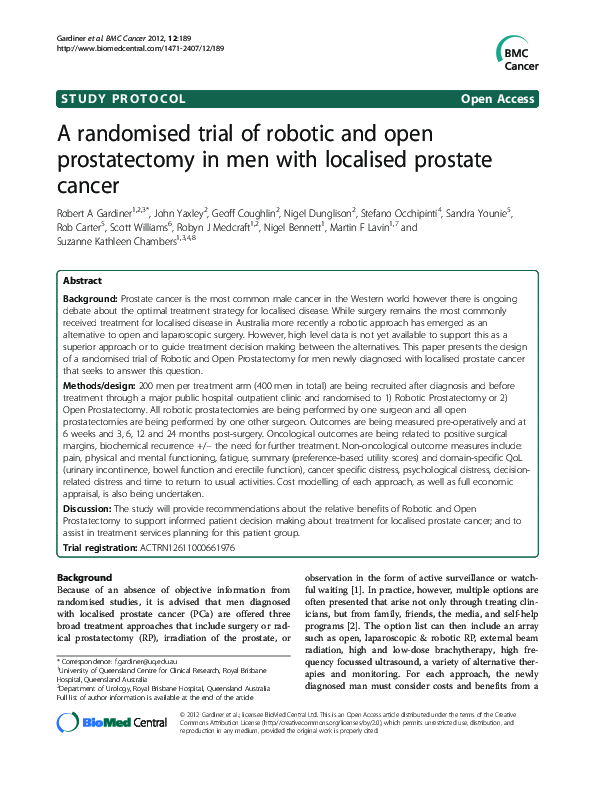 (PDF) A randomised trial of robotic and open prostatectomy in men with ...