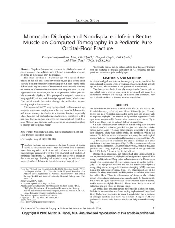 (PDF) Monocular Diplopia and Nondisplaced Inferior Rectus Muscle on ...