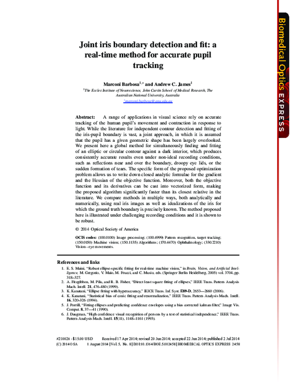 (PDF) Joint iris boundary detection and fit: a real-time method for accurate pupil tracking