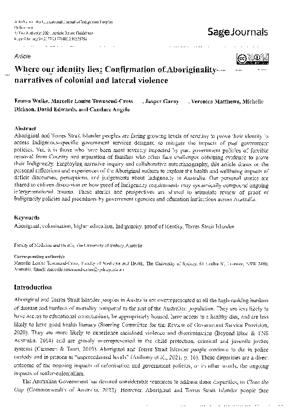 (PDF) Where our identity lies: Confirmation of Aboriginality ...