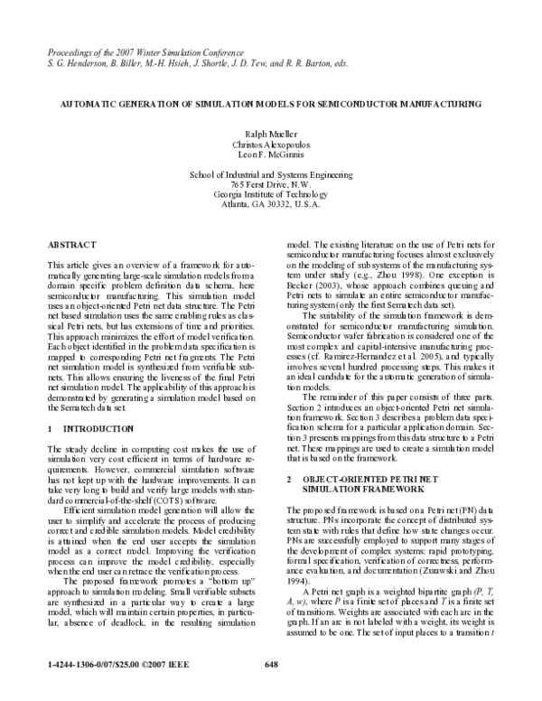 (PDF) Automatic generation of simulation models for semiconductor manufacturing