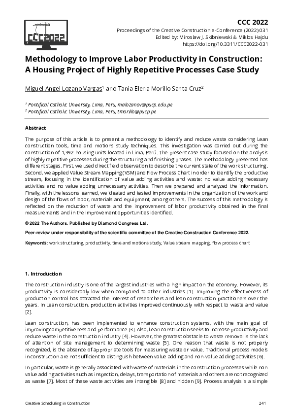 (PDF) Methodology to Improve Labor Productivity in Construction: A ...