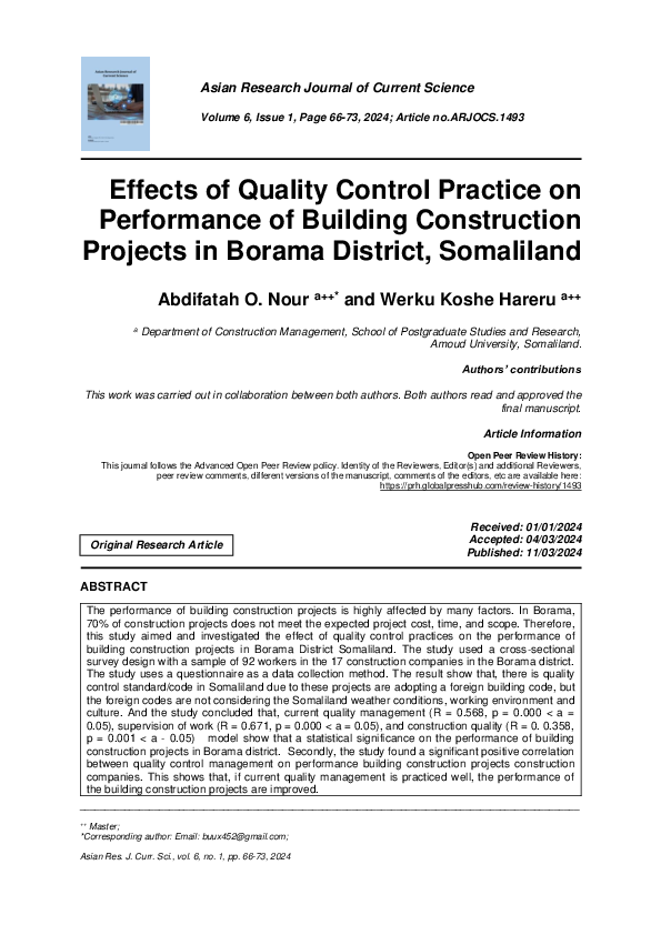 (PDF) Effects of Quality Control Practice on Performance of Building ...