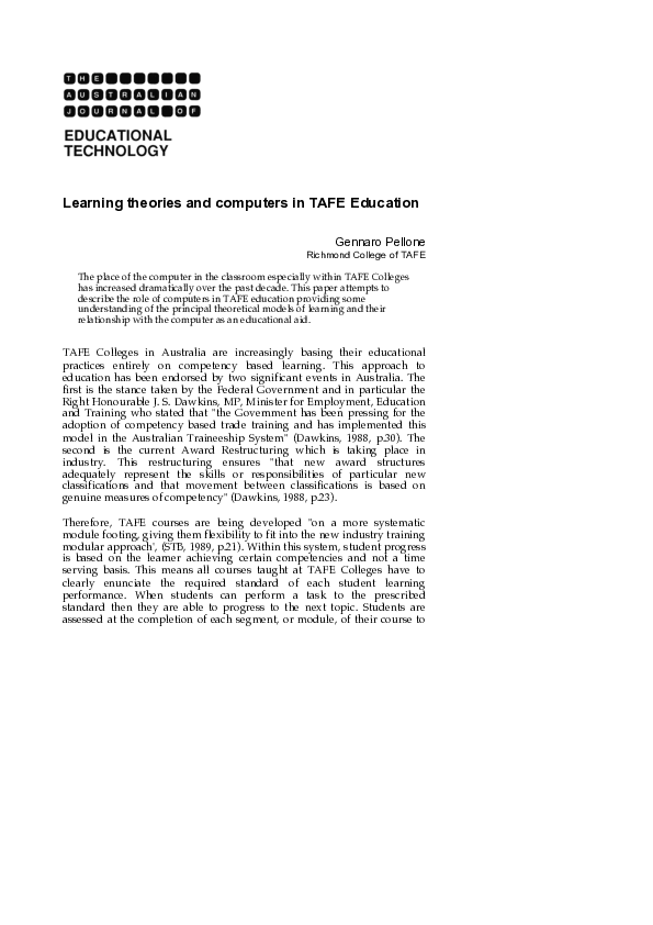 (PDF) Learning theories and computers in TAFE education