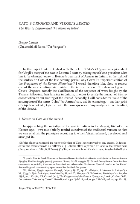 (PDF) "Cato's Origines and Virgil's Aeneid: The War in Latium and the ...