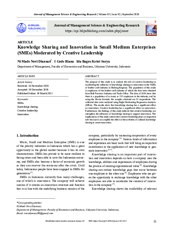 (PDF) Knowledge Sharing and Innovation in Small Medium Enterprises ...