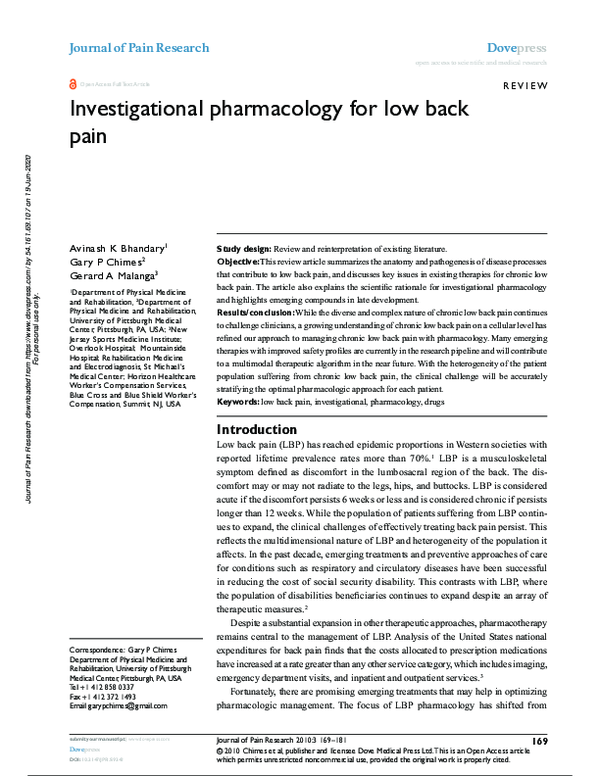 (PDF) Investigational pharmacology for low back pain | Gary Chimes ...