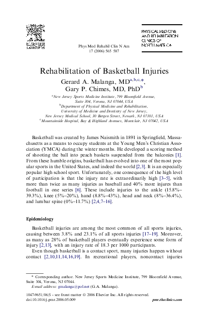 (PDF) Rehabilitation of Basketball Injuries