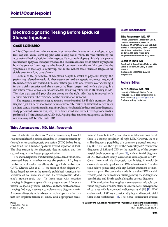 (PDF) Electrodiagnostic Testing Before Epidural Steroid Injections