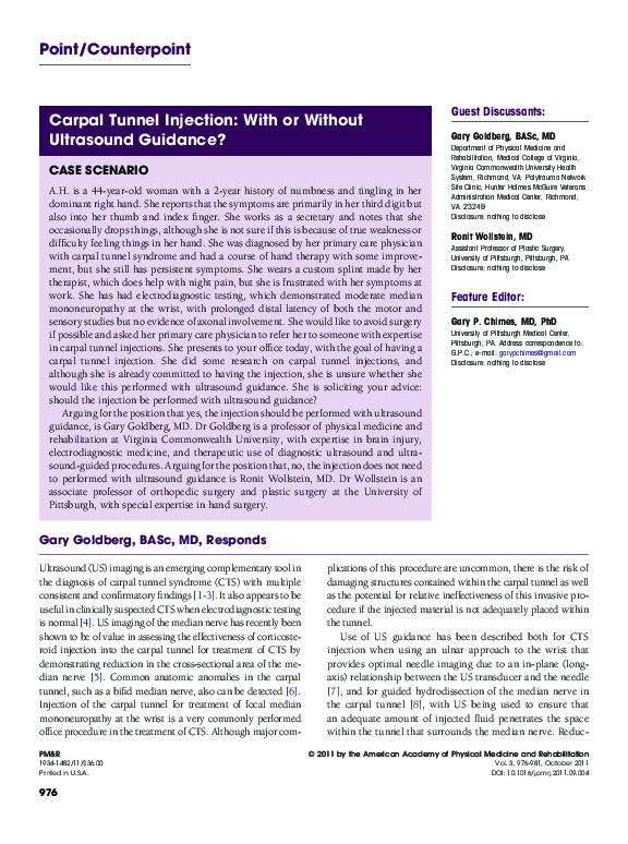 (PDF) Carpal Tunnel Injection: With or Without Ultrasound Guidance?