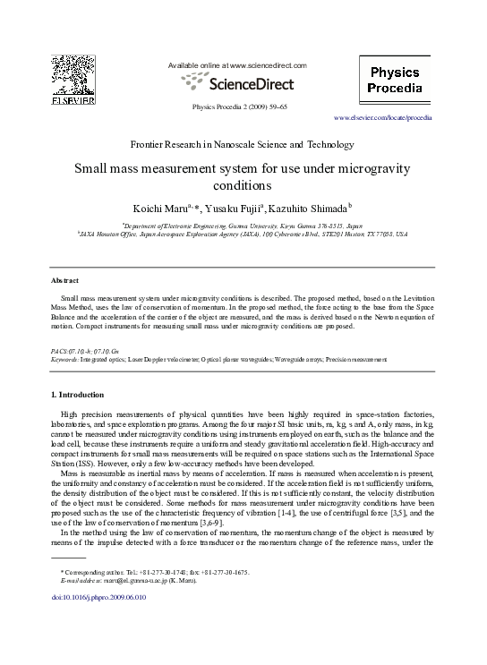(PDF) Small mass measurement system for use under microgravity conditions
