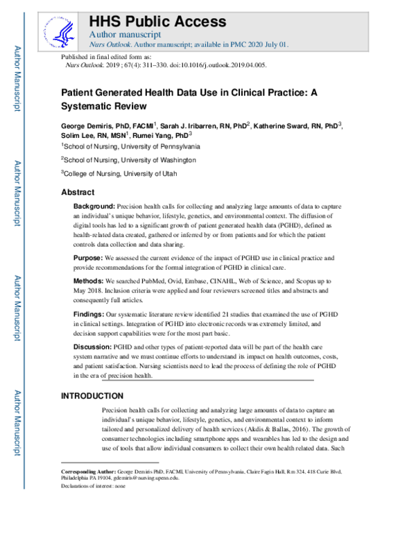 (PDF) Patient generated health data use in clinical practice: A ...