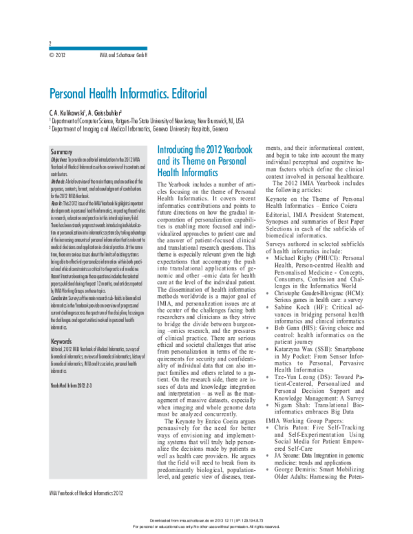 (PDF) Personal Health Informatics