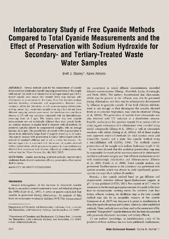 (PDF) Interlaboratory Study of Free Cyanide Methods Compared to Total ...