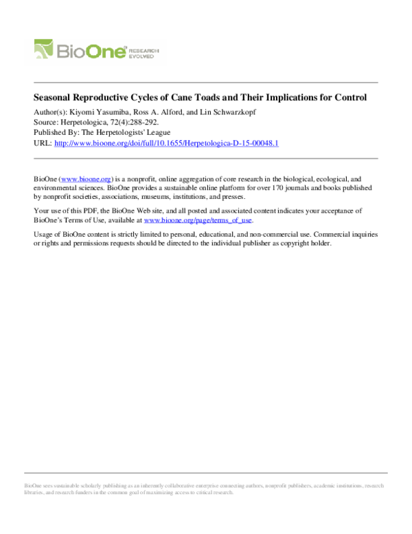 (PDF) Seasonal Reproductive Cycles of Cane Toads and Their Implications ...