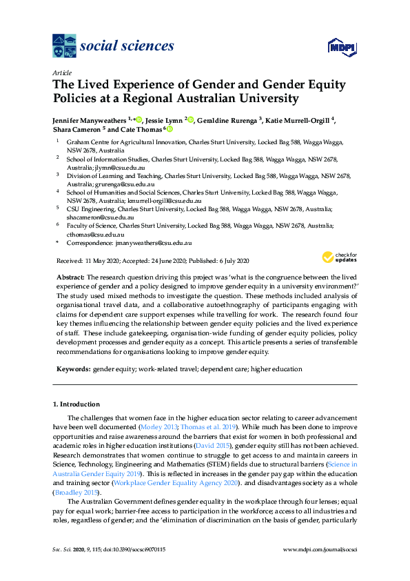 (PDF) The Lived Experience of Gender and Gender Equity Policies at a ...