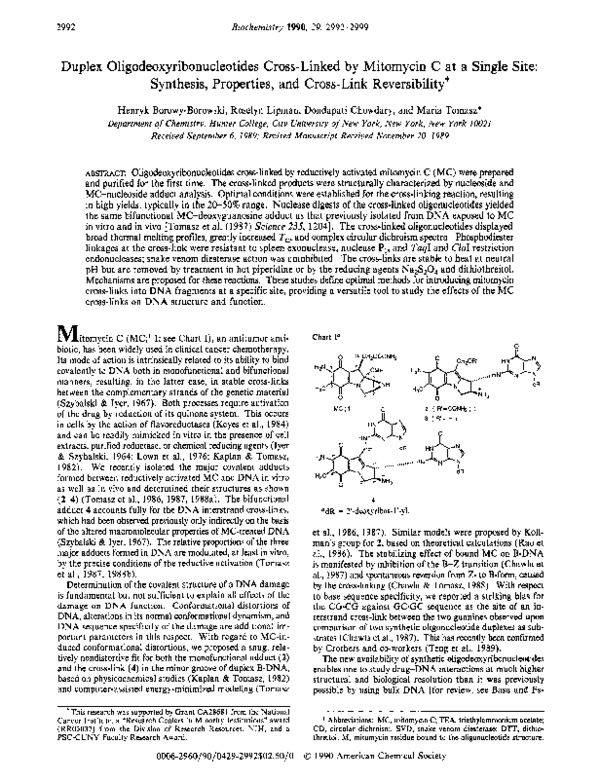 (PDF) Duplex oligodeoxyribonucleotides crosslinked by mitomycin C at a ...