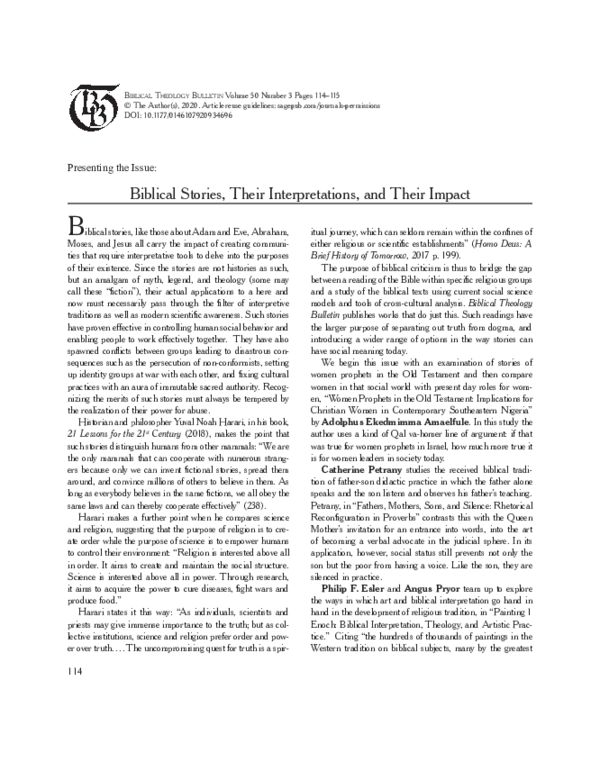 (PDF) Presenting the Issue: Biblical Stories, Their Interpretations ...