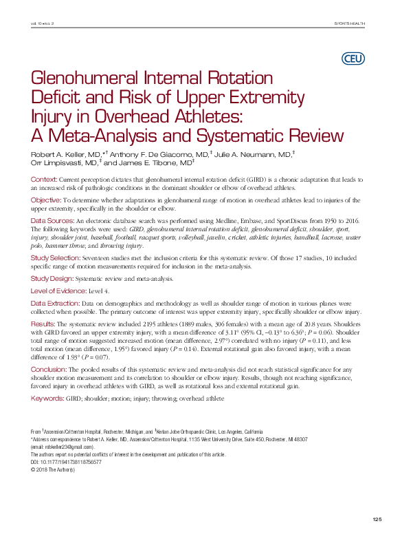 (PDF) Glenohumeral Internal Rotation Deficit and Risk of Upper ...