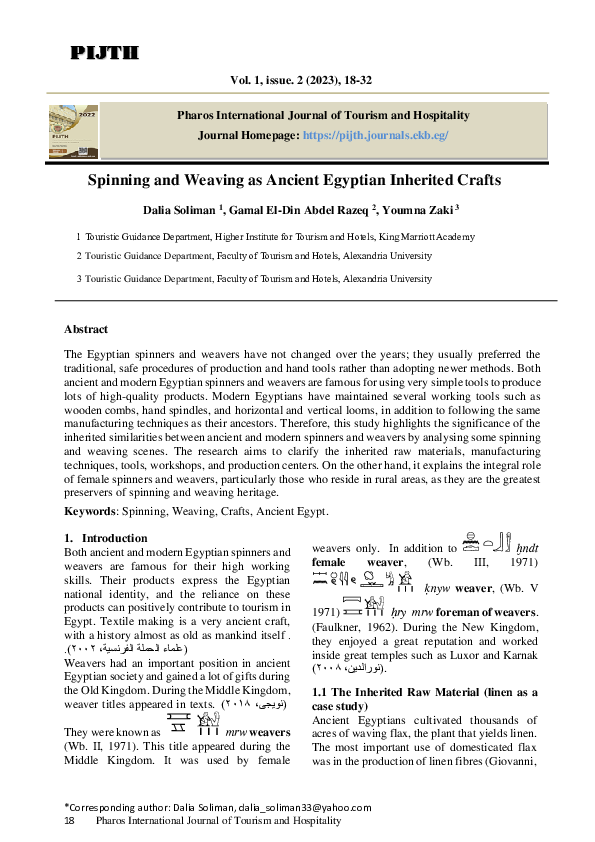 (PDF) Spinning and Weaving as Ancient Egyptian Inherited Crafts