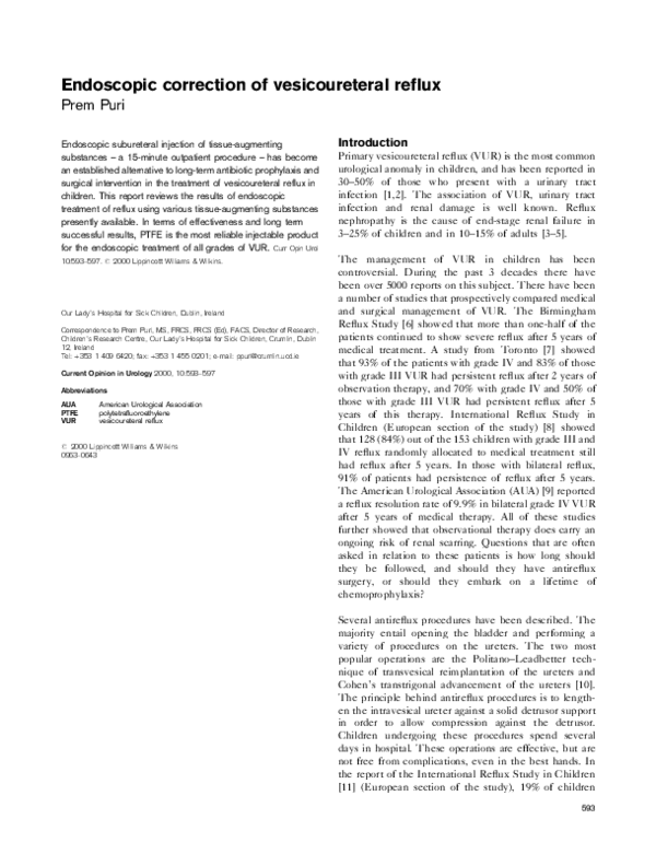 (PDF) Endoscopic correction of vesicoureteral reflux