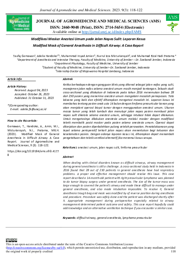 (PDF) Management of General Anesthesia in Difficult Airway: A Case Report