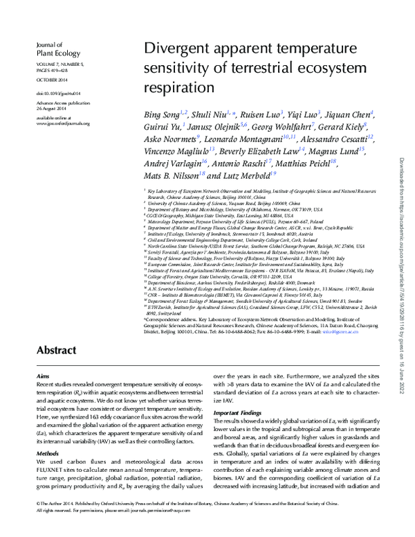 (PDF) Divergent apparent temperature sensitivity of terrestrial ...