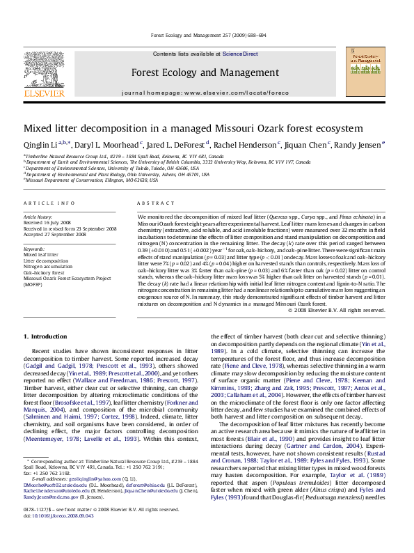 (PDF) Mixed litter decomposition in a managed Missouri Ozark forest ...