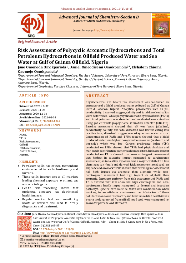 (PDF) Risk Assessment of Polycyclic Aromatic Hydrocarbons and Total ...