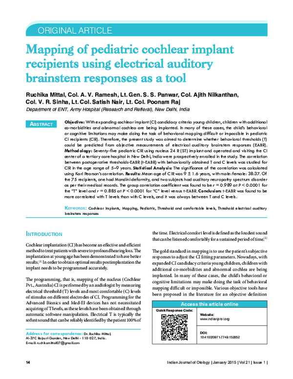 (PDF) Mapping of pediatric cochlear implant recipients using electrical ...
