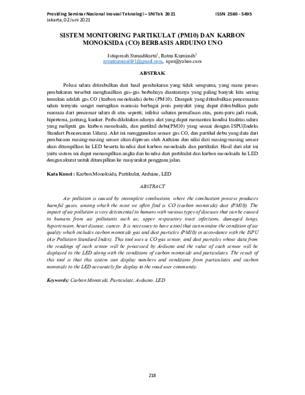 (PDF) Sistem Monitoring Partikulat (PM10) Dan Karbon Monoksida (Co ...