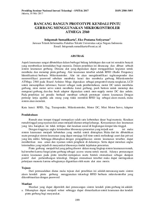 Pdf Rancang Bangun Prototype Kendali Pintu Gerbang Menggunakan Mikrokontroler Atmega 2560