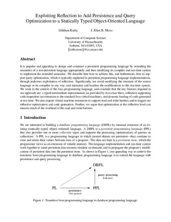 (PDF) Exploiting Reflection to Add Persistence and Query Optimization to a Statically Typed ...