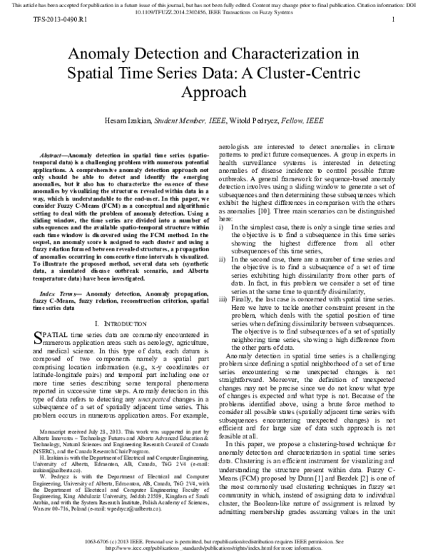 Pdf Anomaly Detection And Characterization In Spatial Time Series Data A Cluster Centric Approach 