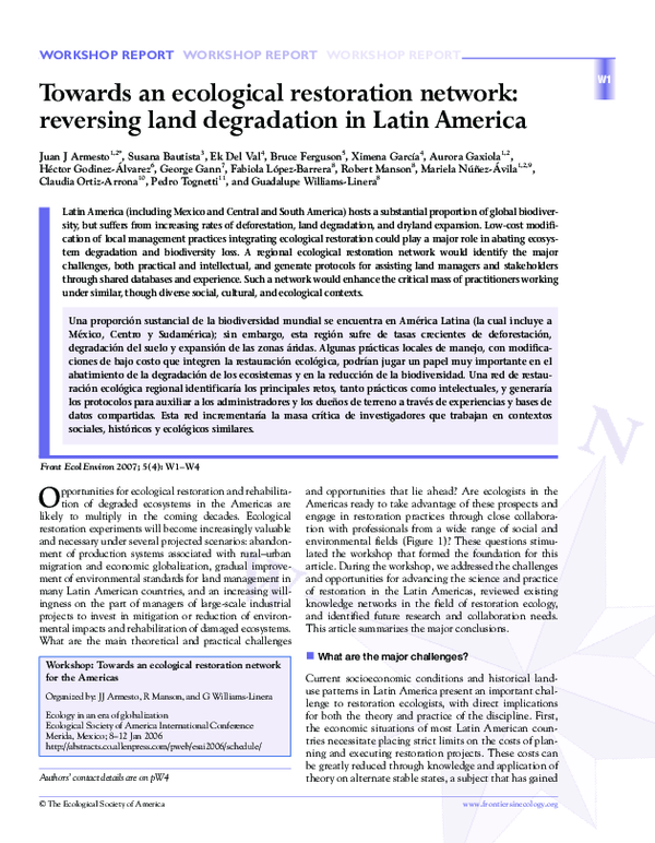 Pdf Towards An Ecological Restoration Network Reversing Land