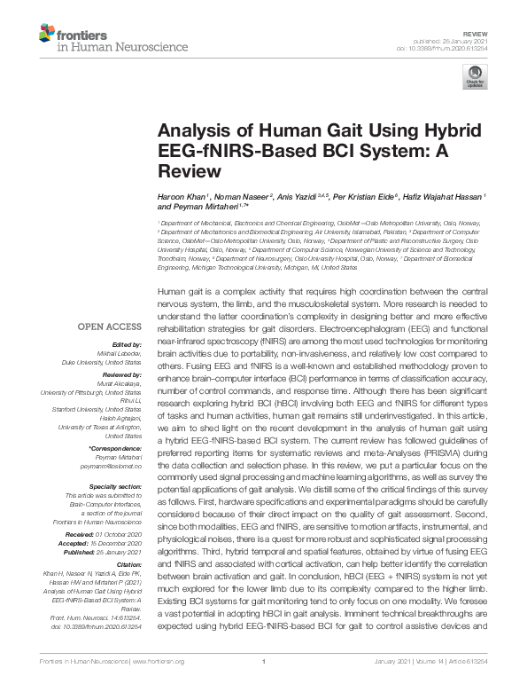 (PDF) Analysis of Human Gait Using Hybrid EEG-fNIRS-Based BCI System: A Review