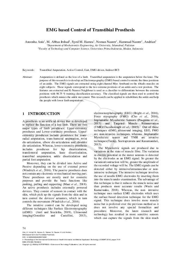 (PDF) EMG based Control of Transtibial Prosthesis