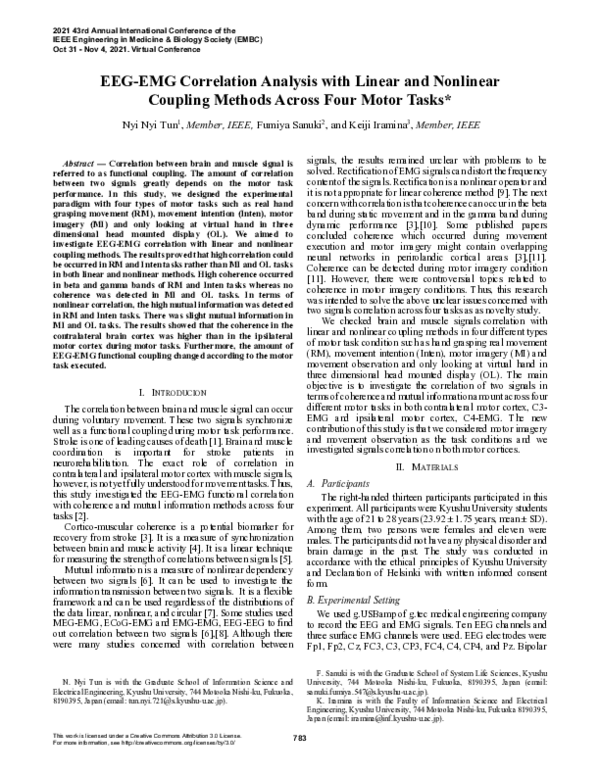 (PDF) EEG-EMG Correlation Analysis with Linear and Nonlinear Coupling Methods Across Four Motor ...