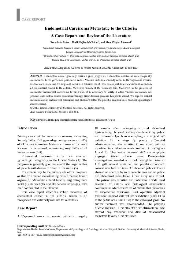 (PDF) Endometrial carcinoma metastatic to the clitoris: a case report and review of the literature