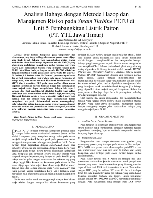 (PDF) Analisis Bahaya dengan Metode Hazop dan Manajemen Risiko pada Steam Turbine PLTU di Unit 5 ...